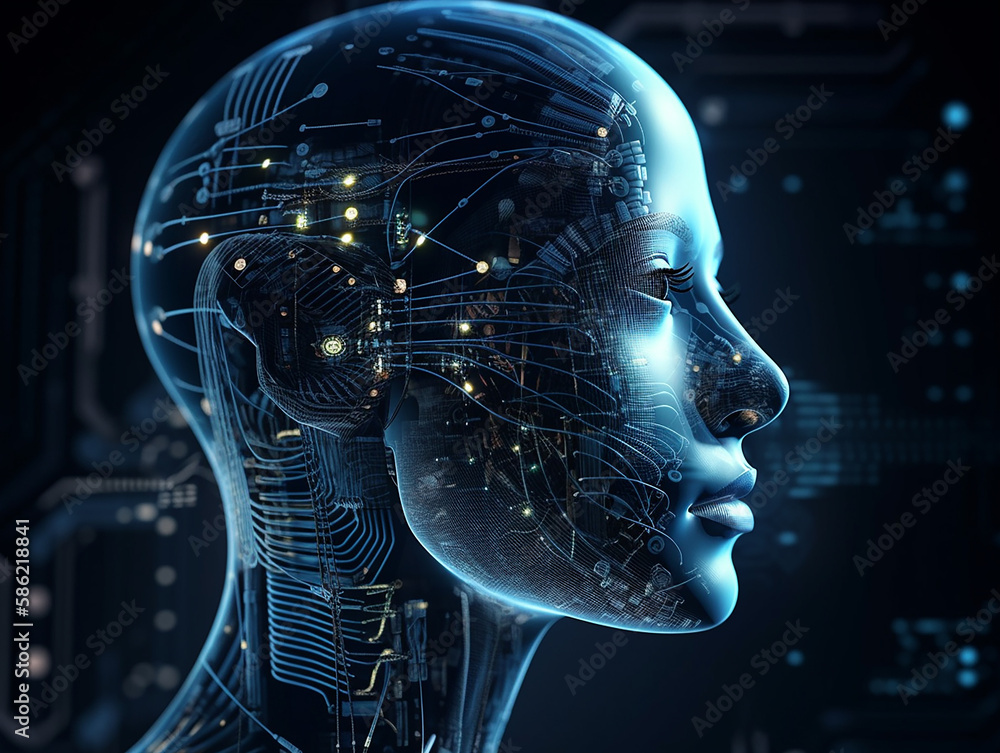 Coding and generated with ai woman's face is shown with a blue ...