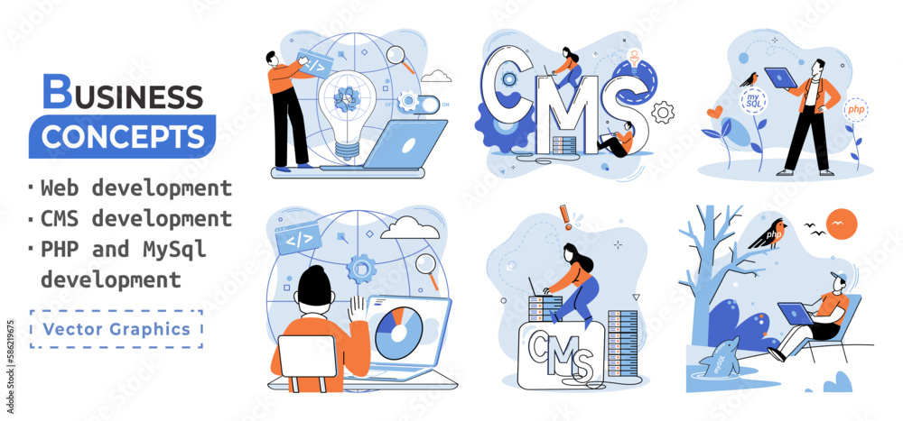 Website architecture concepts metaphor. Web development, PHP and MySQL ...