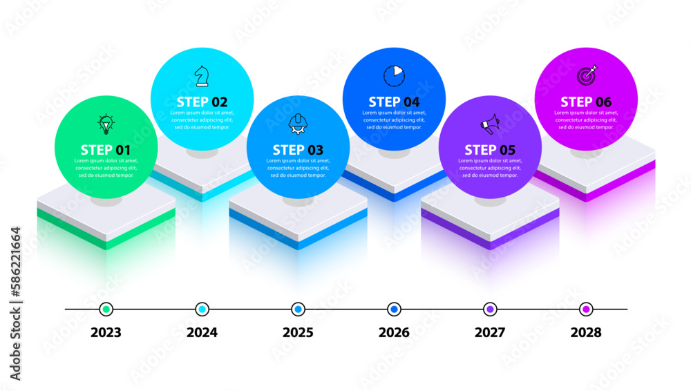 Infographic template. Timeline with 6 steps and isometric squares Stock ...