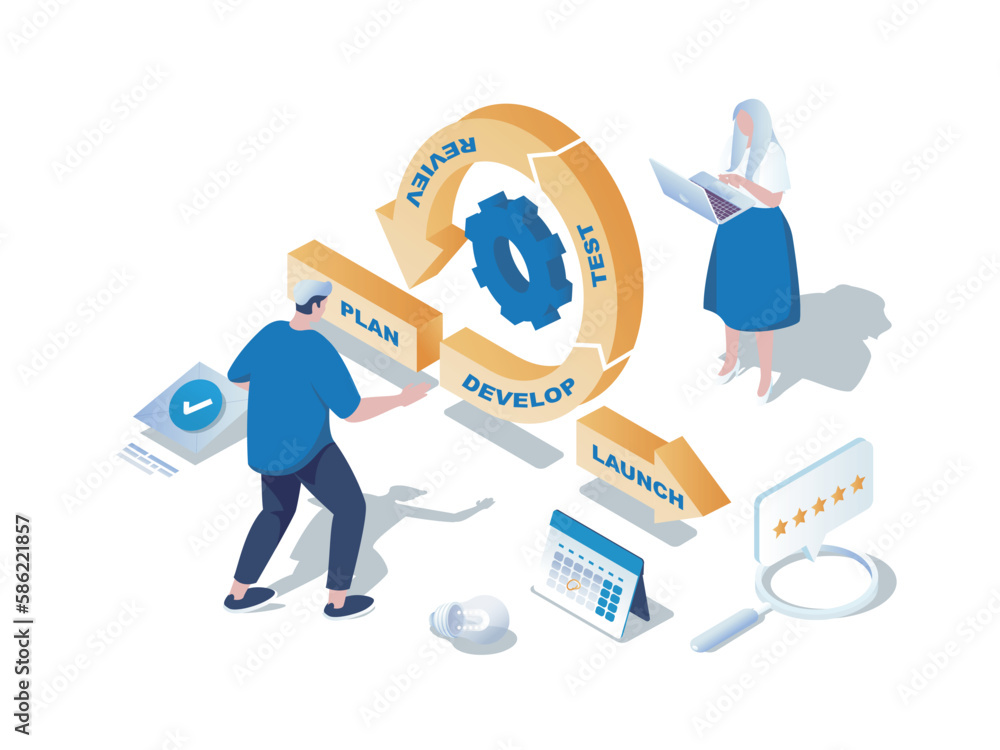 Vetor de Agile development concept 3d isometric web scene. People ...