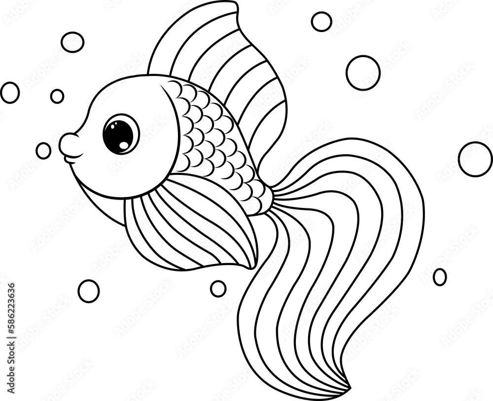 Cute fish line art for coloring Stock Illustration | Adobe Stock