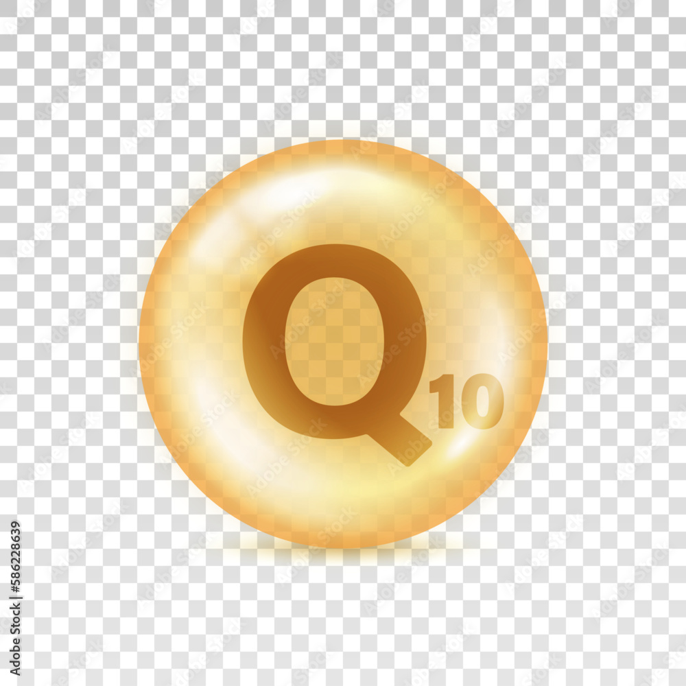 Q10 coenzyme. Vitamin q10 gold color isolated on transparent background ...