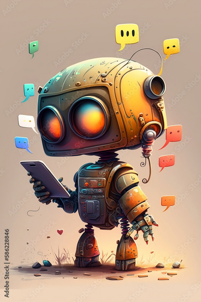 ChatGPT as a cute robot answering questions. 3D render. Stock ...