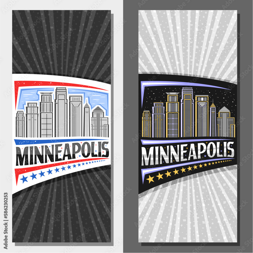Vector vertical banners for Minneapolis, decorative ticket with line ...