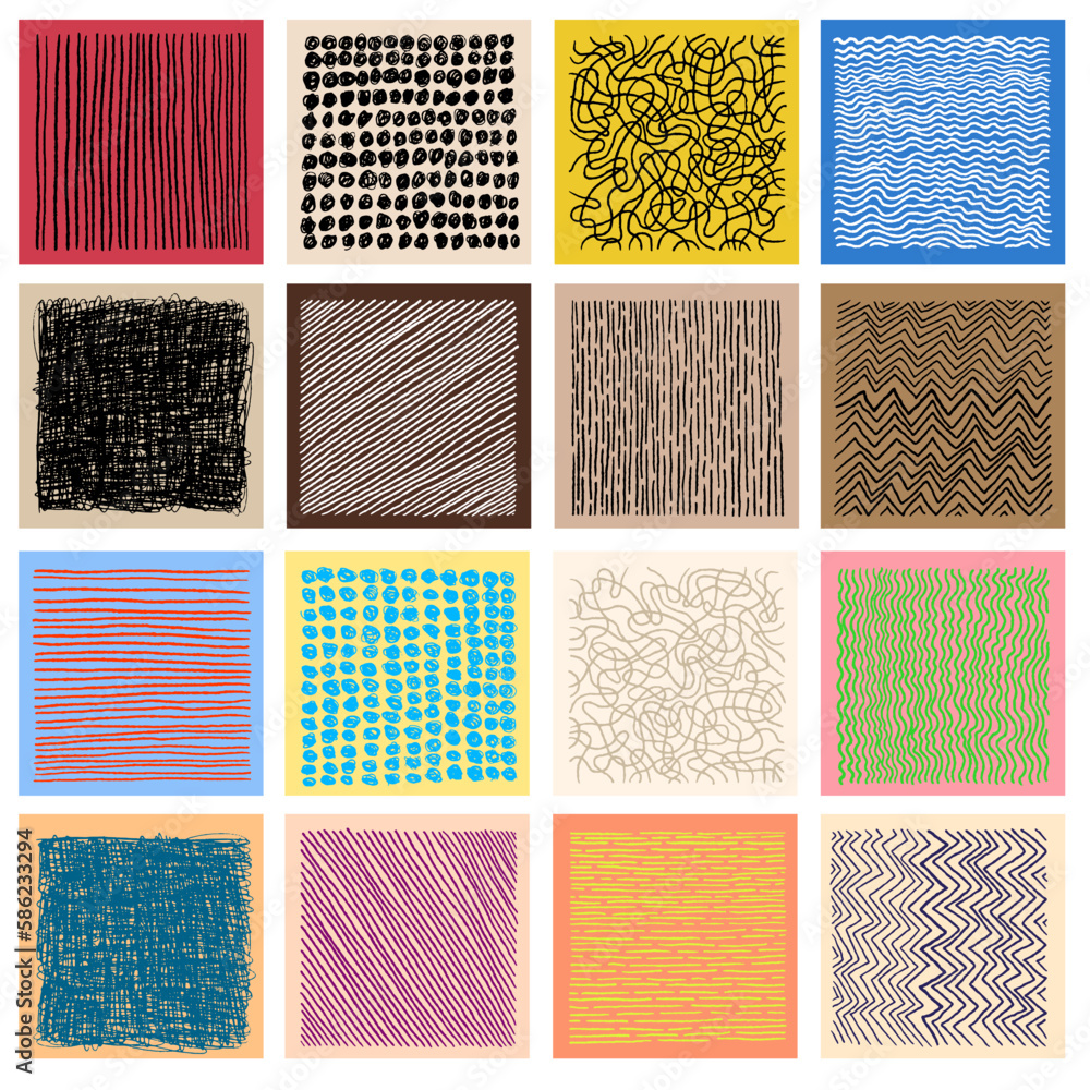 Big collection of ink hand drawn hatch texture. Abstract black ink ...