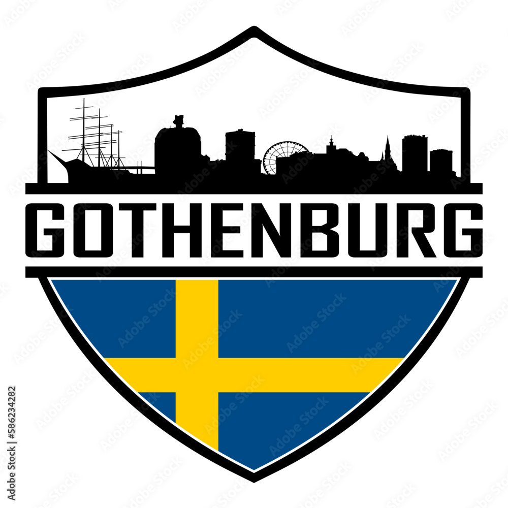 Gothenburg Sweden Skyline Silhouette Sunset Travel Souvenir Sticker Logo Badge Stamp Emblem Coat ...