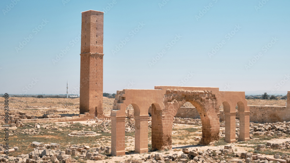 Restored remains of Harran University. Ancient arch ruins in one of the ...