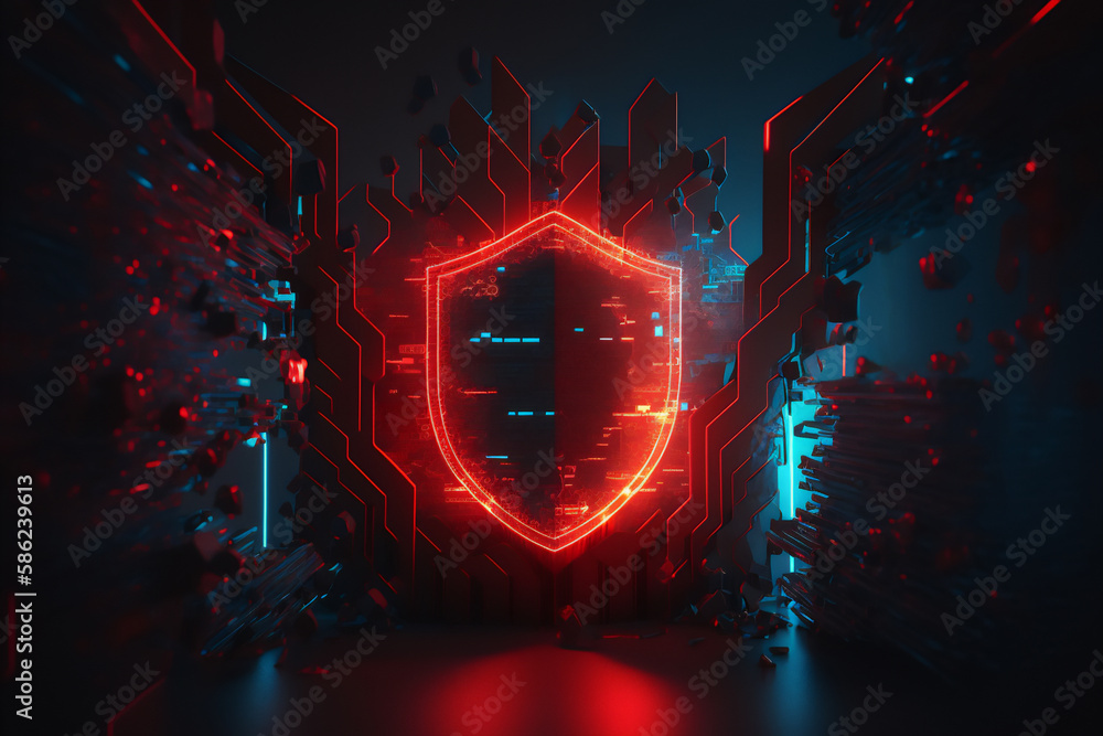 cybersecurity, internet security with red neon shield, created with ...