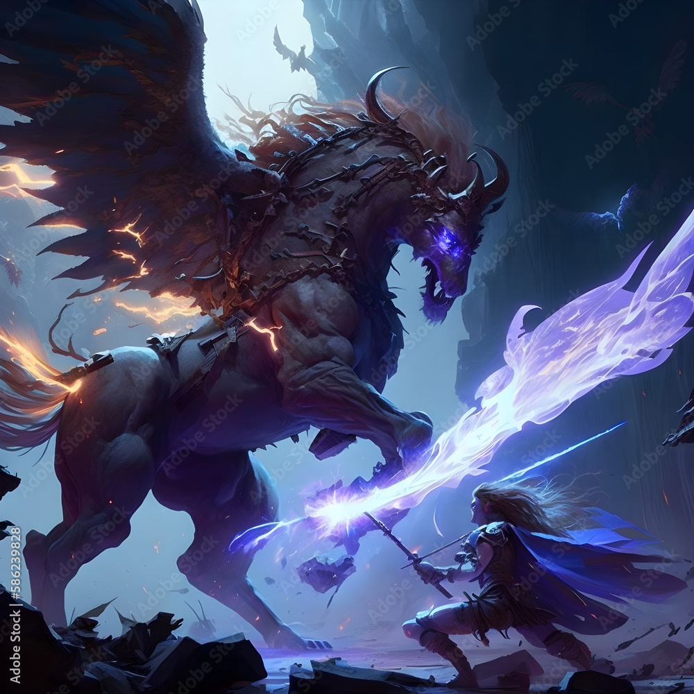 Mythical Mayhem: A Battle Scene Straight Out of Legend. Created using ...