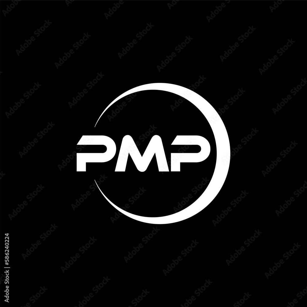 PMP letter logo design with black background in illustrator, cube logo ...