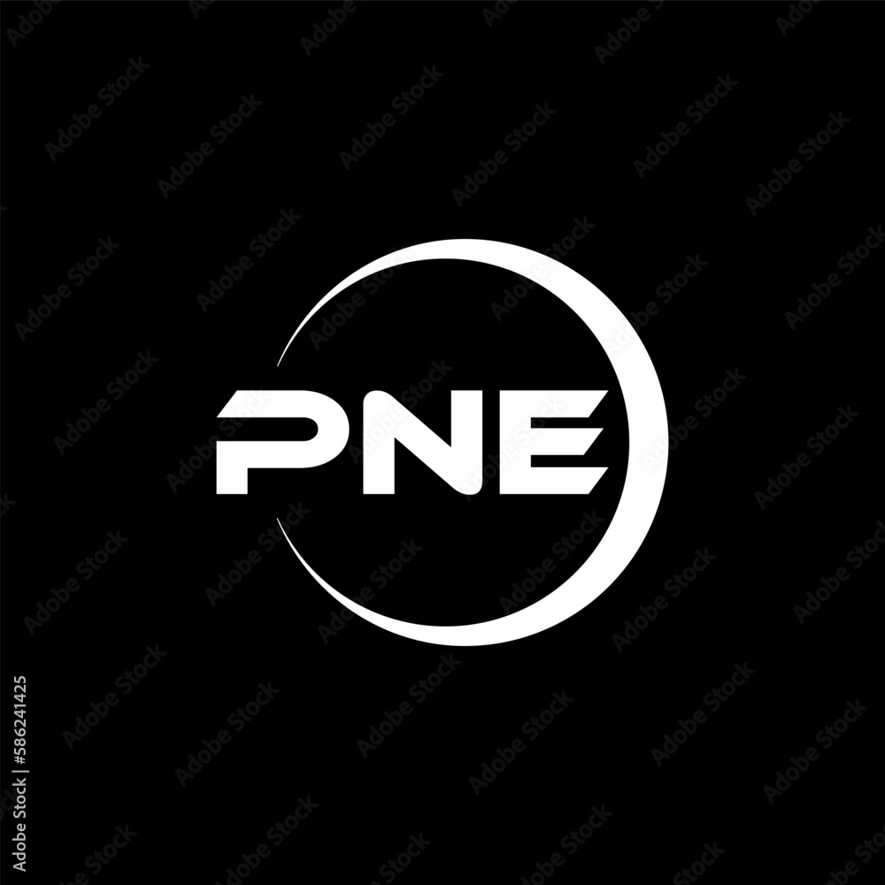 PNE letter logo design with black background in illustrator, cube logo ...