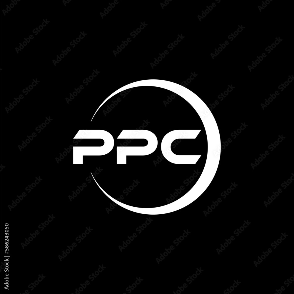 PPC letter logo design with black background in illustrator, cube logo ...