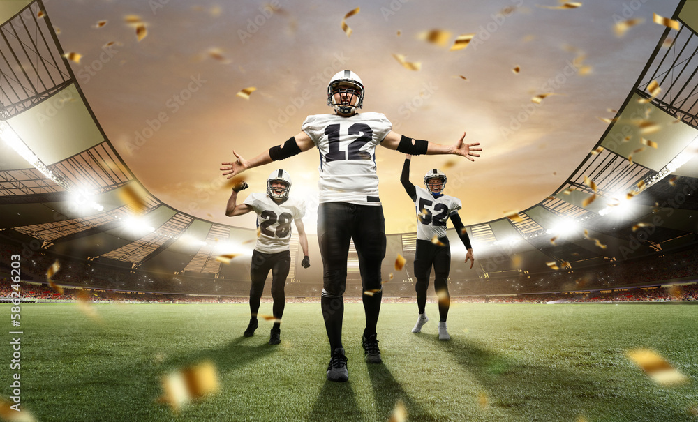 Winning championship. Male athletes, professional american football ...