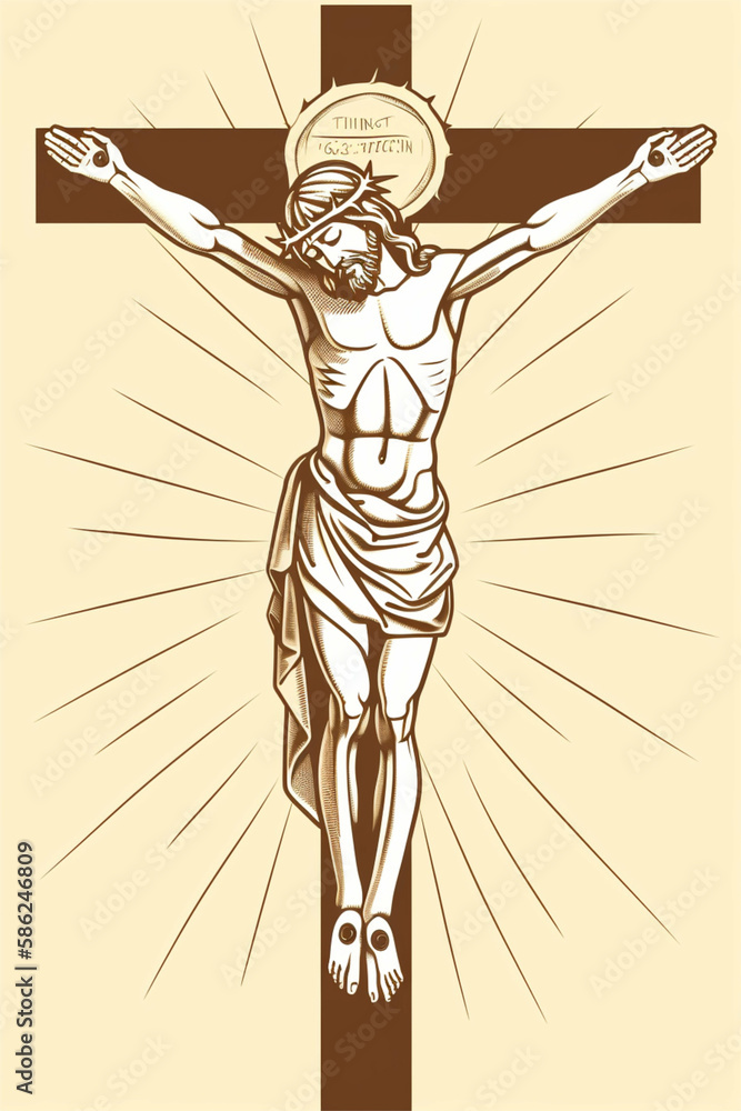 Jesus on cross on Easter being crucified with crown of thorn on his ...