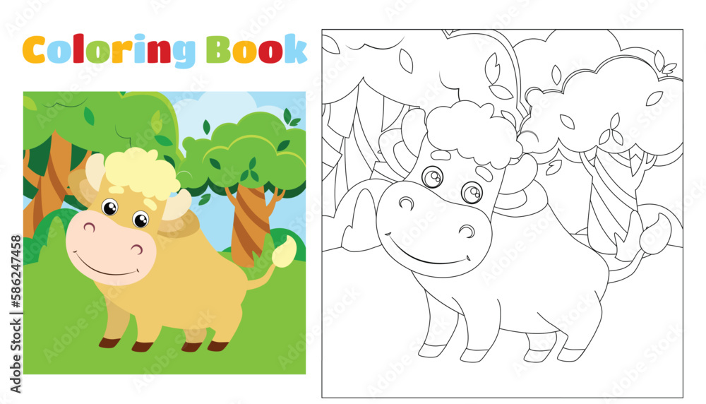 Children's coloring friendly and kind goby stands on a green meadow in ...