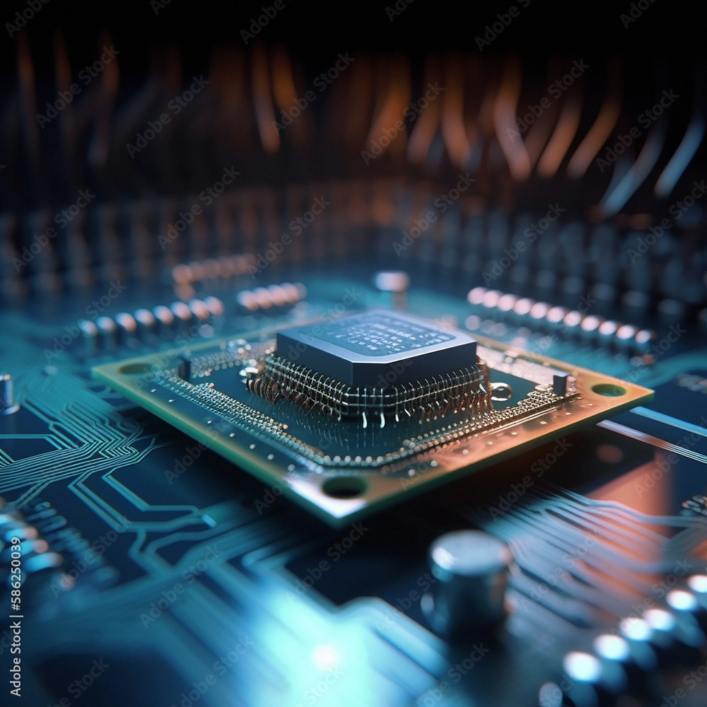 Microchip Motherboard And Computer Hardware Cpu And Circuit Board With Technology And Closeup