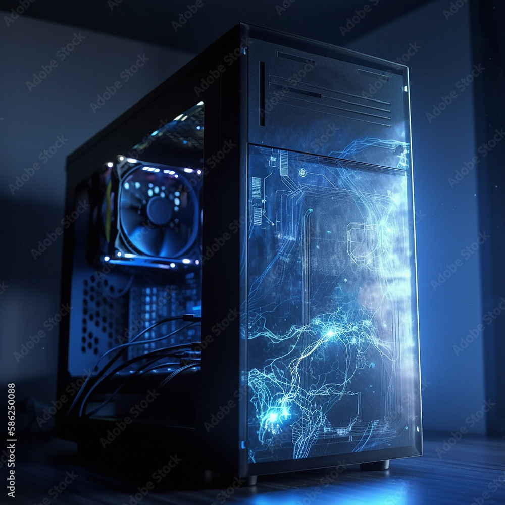 Futuristic, computer case and server technology machine with power for ...