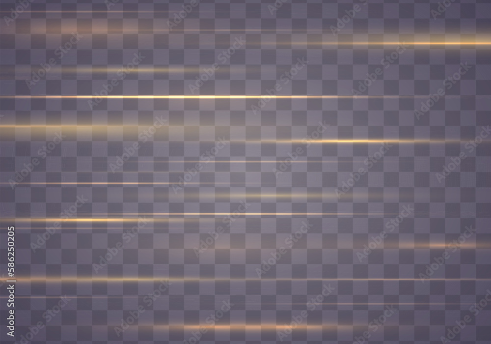 Light effect line streak. Yellow horizontal lens flares pack. Glowing ...