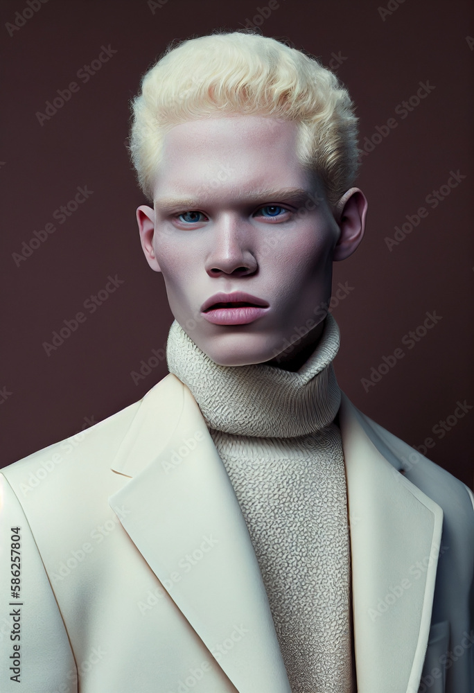 Unique model: portrait of stylish albino man. Beauty shot in trend with ...