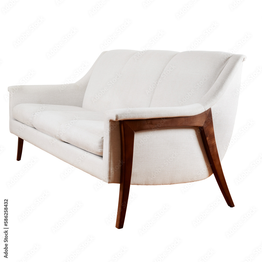 Mid-century modern white sofa. Stylish vintage couch with sculptural ...