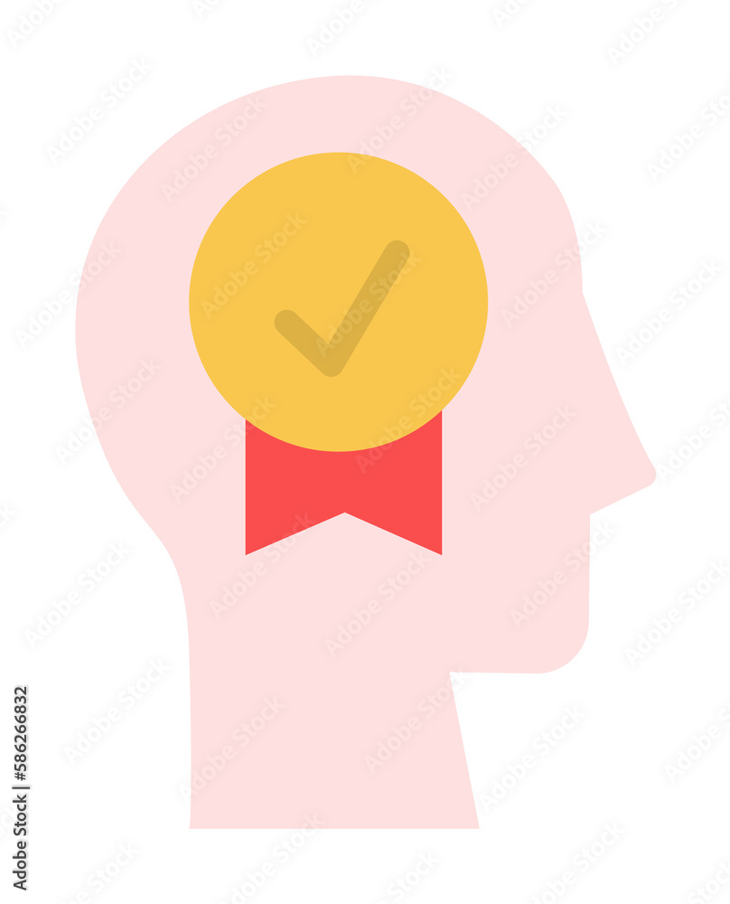 head check mark icon. Simple color elements of brain process icons for ...