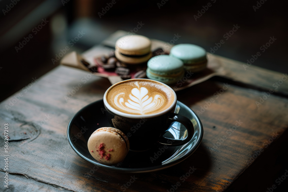 Tasse de café crème avec un dessin de type "Latte art" avec des ...