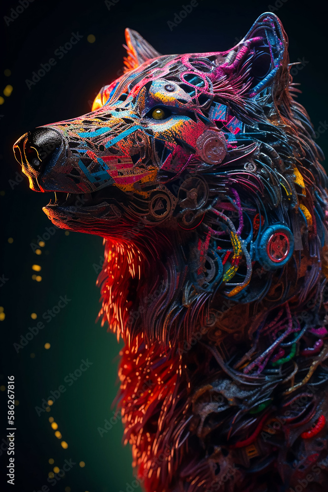 Materialistic Fantasy Werewolf, Mythical Beast in Abstract Vibrant ...