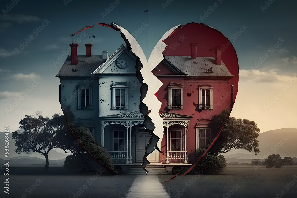 Heart shaped apartment is torn in half. Concept division of jointly ...