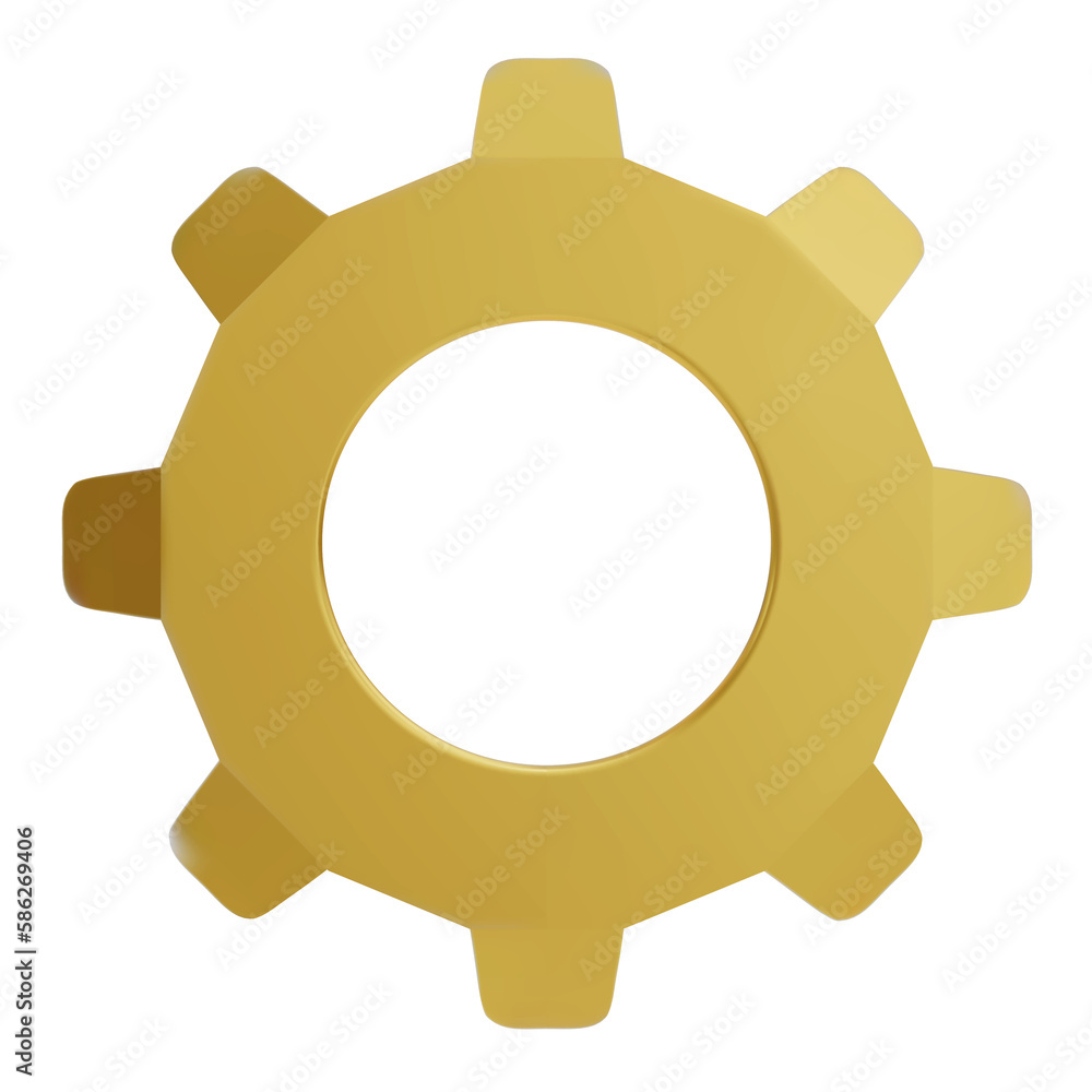 3D gold Gear icon. Golden Transmission cogwheels and gears are isolated ...