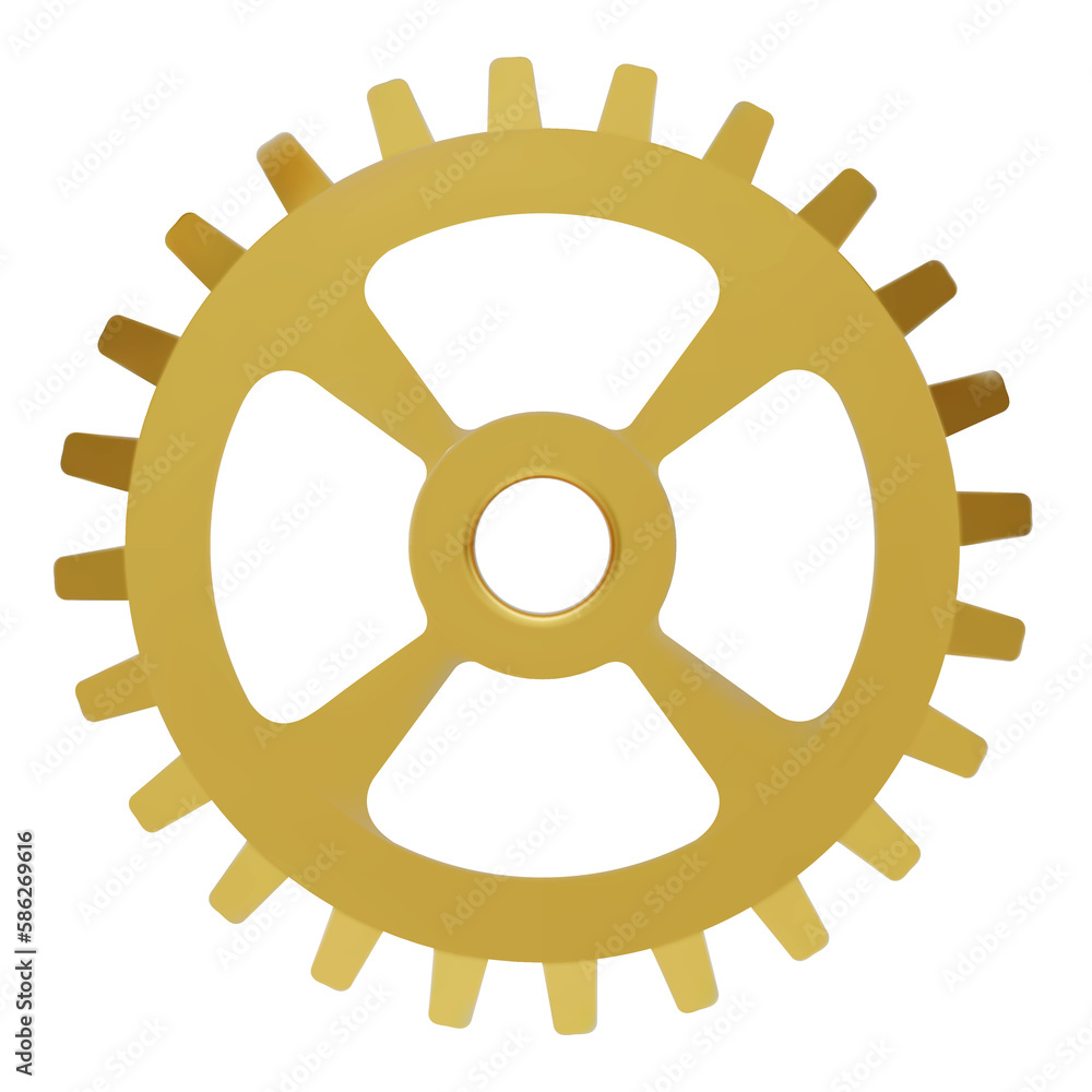 3D gold Gear icon. Golden Transmission cogwheels and gears are isolated ...