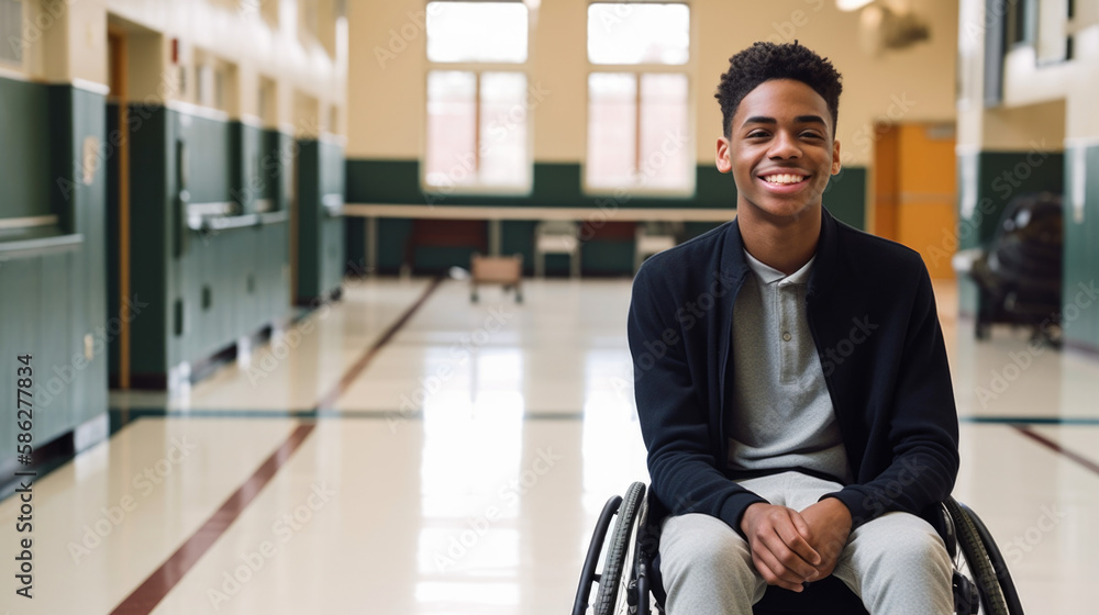 Smiling Happy Black High School Student in a Wheelchair. Disabled ...