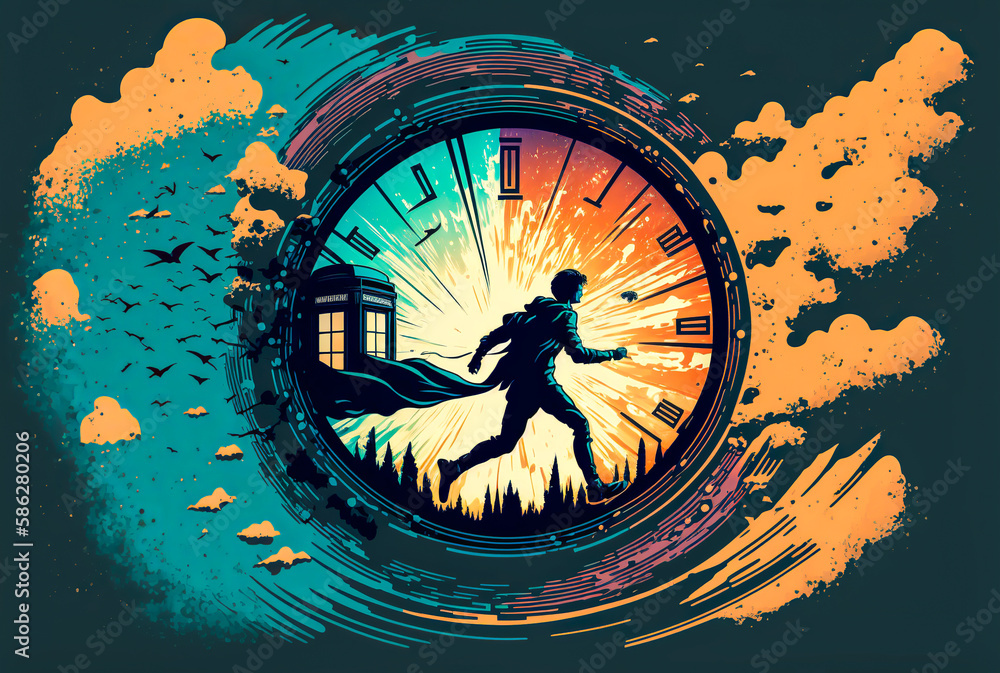 Person traveling in time with a time machine. Realistic style with a ...