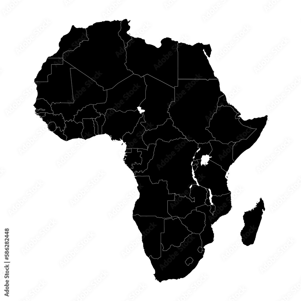 ภาพประกอบสต็อก Vector Illustration of the Black Map of Africa on White ...