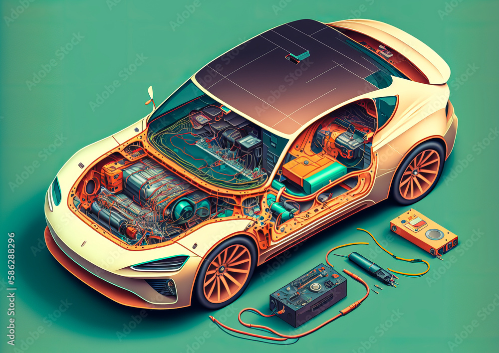 Realistic illustration showing the internal mechanism of an electric ...