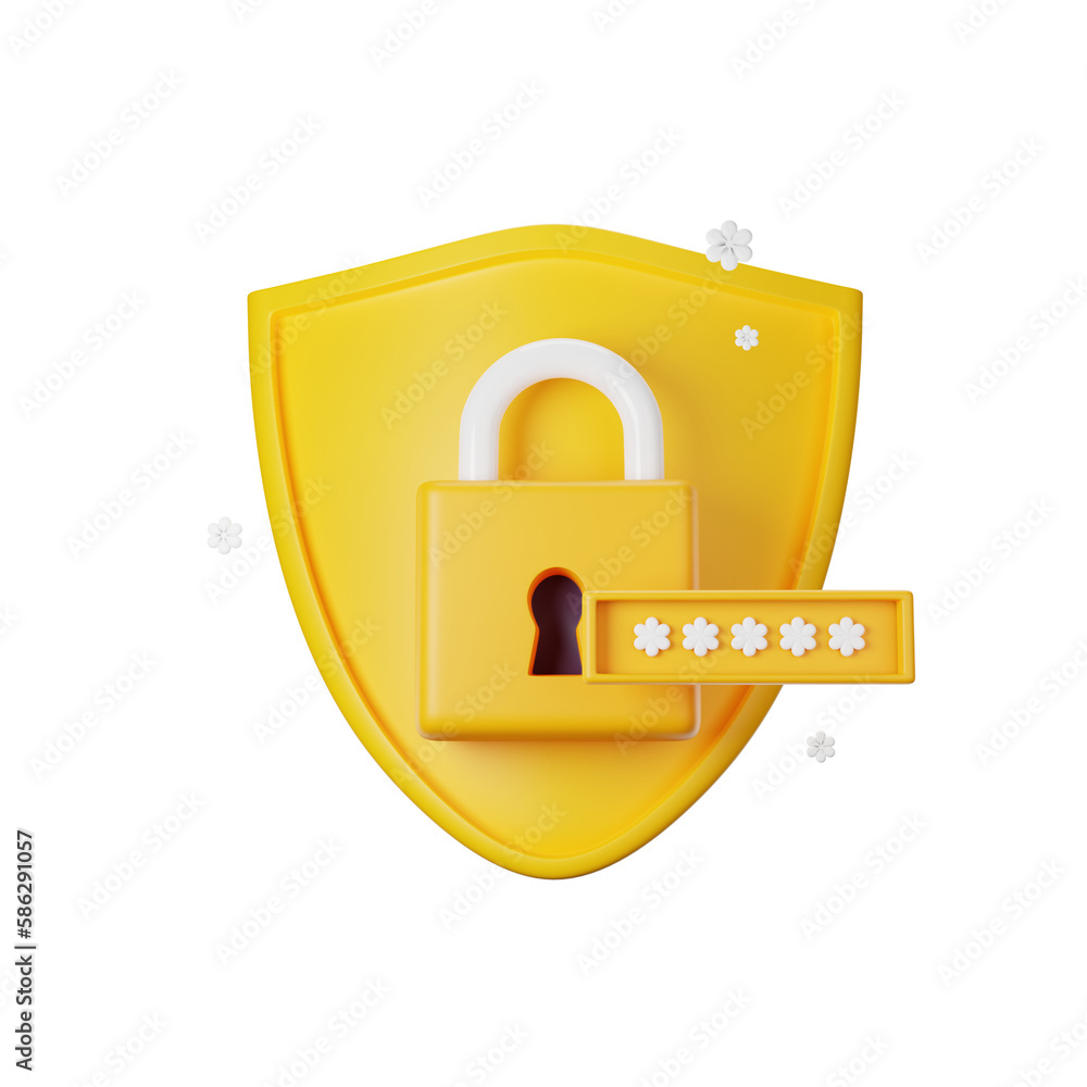 3d Shield Icon Render Lock Password Secure Concept Secret Personal Data Authentication