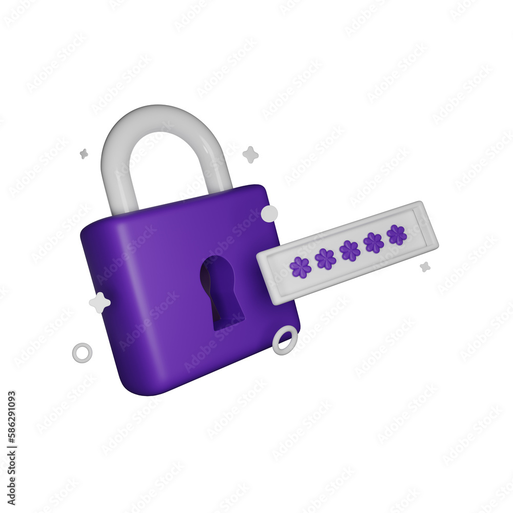 3D lock secure icon, render password authentication concept, secret ...