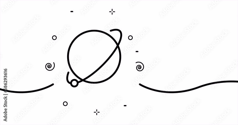 Planet earth with orbit around. Global network concept. One line ...