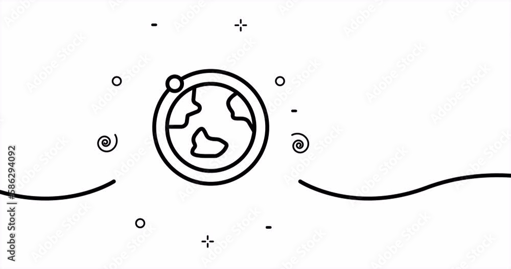 Planet earth with orbit around. Global network concept. One line ...