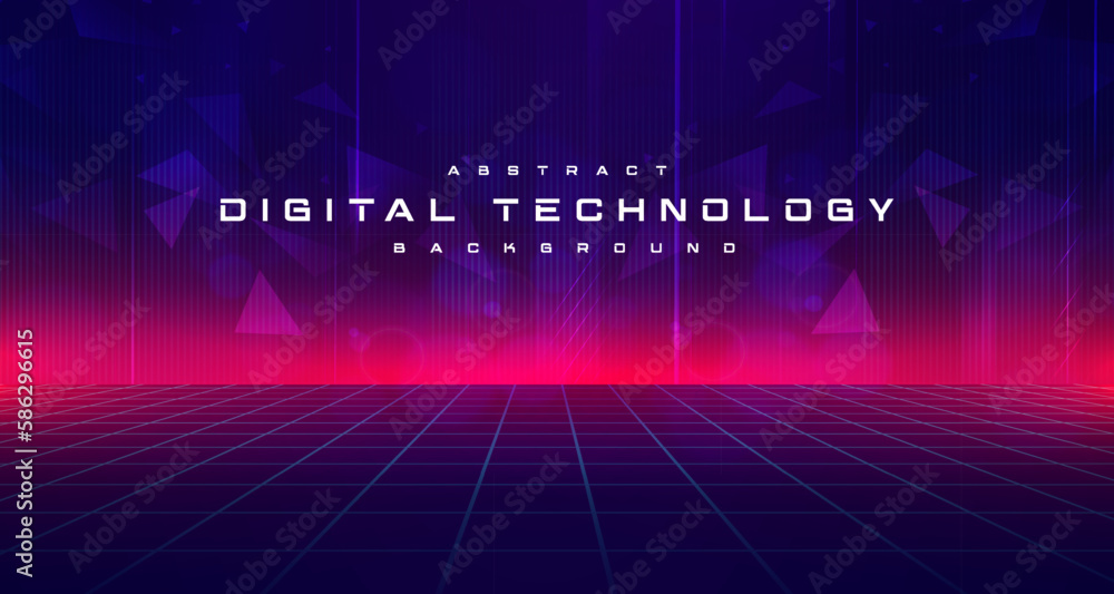 Digital technology metaverse neon blue pink background, cyber ...