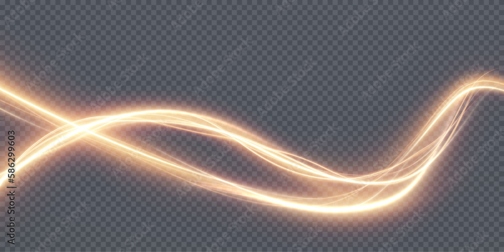 Golden curved light line, rope, tape. Smooth festive gold line png with ...