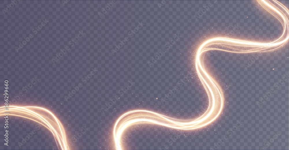 Golden curved light line, rope, tape. Smooth festive gold line png with ...