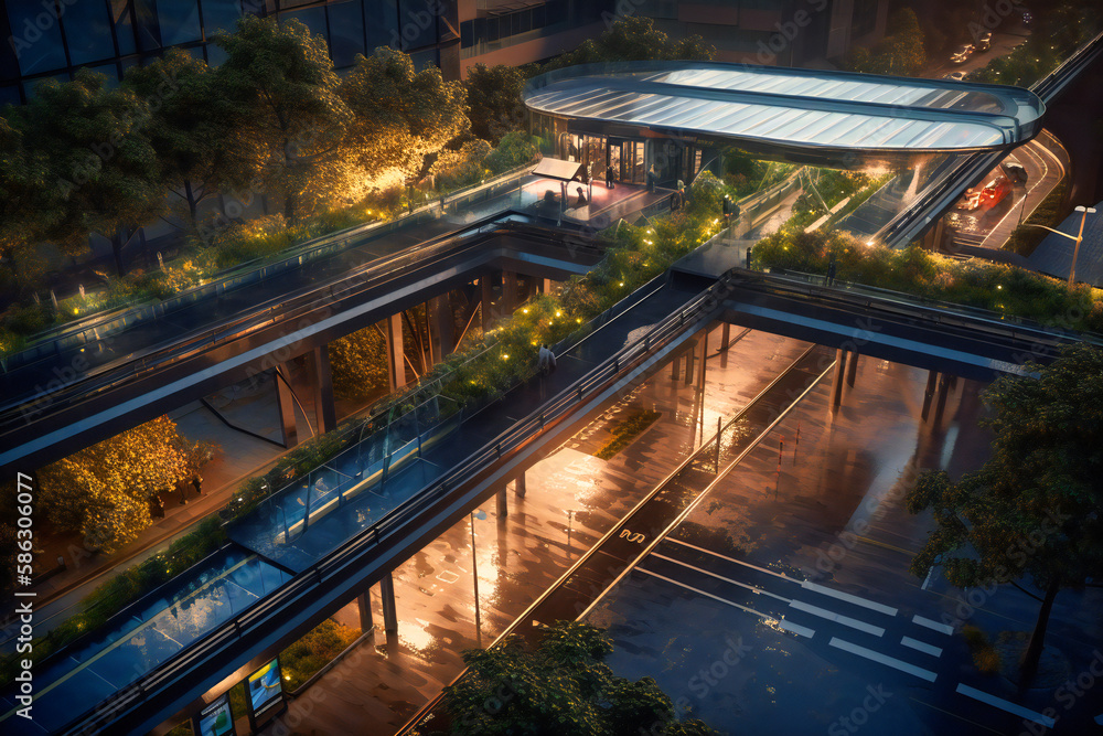 Ilustrace „Elevated walkways provide safe, car-free zones for ...