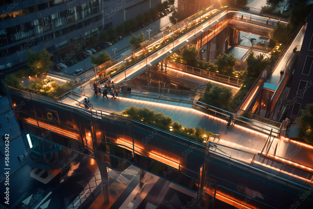 Elevated walkways provide safe, car-free zones for pedestrians and cyclists, improving urban ...