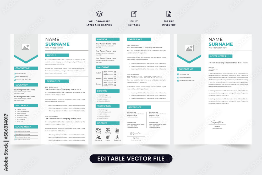 Job application resume template with a cover letter and personal ...