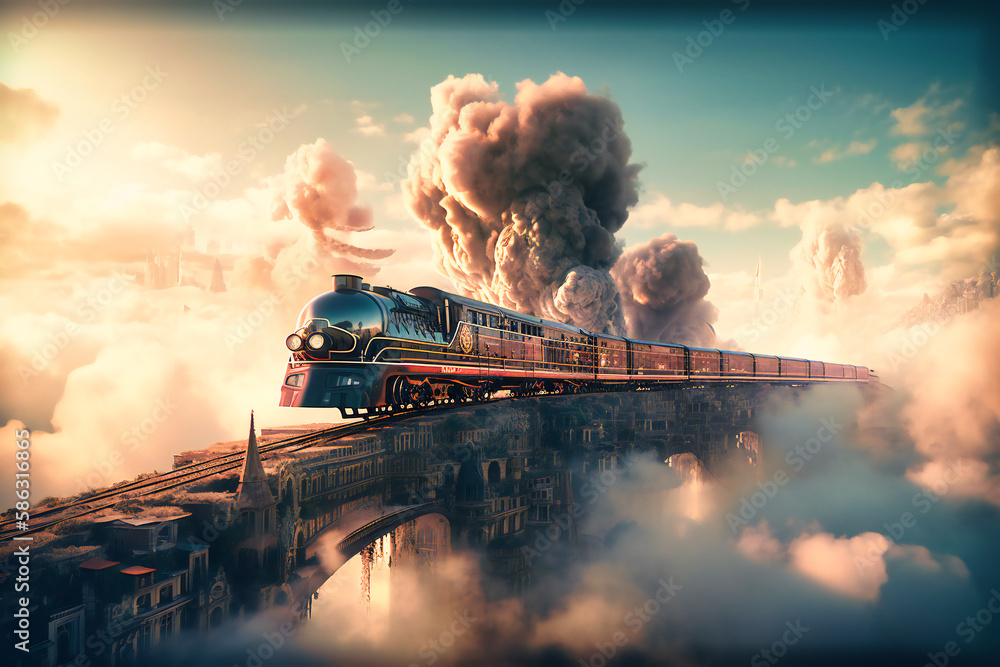 Suspended gracefully above a sea of clouds, the aerodynamic passenger ...