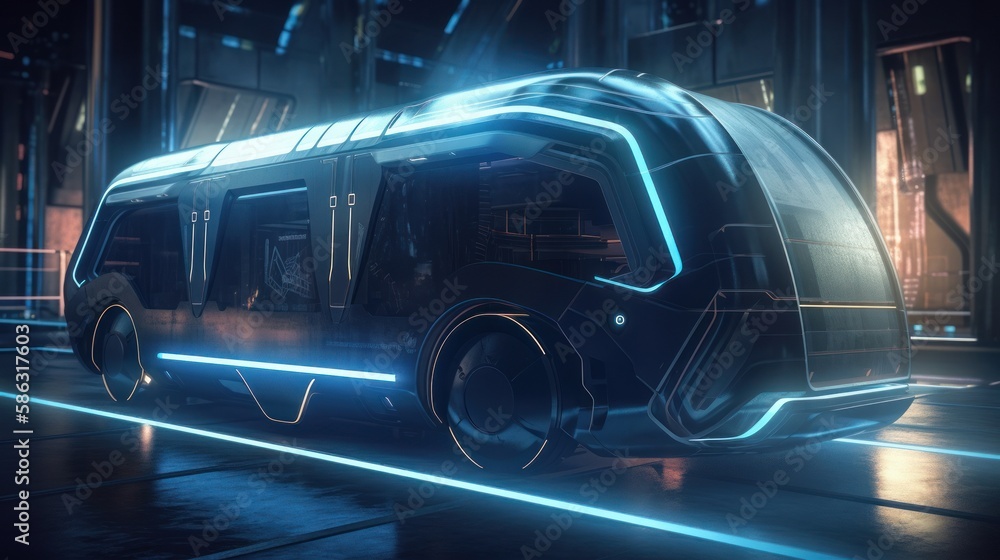 Innovative electric bullet bus design speeding through a futuristic ...