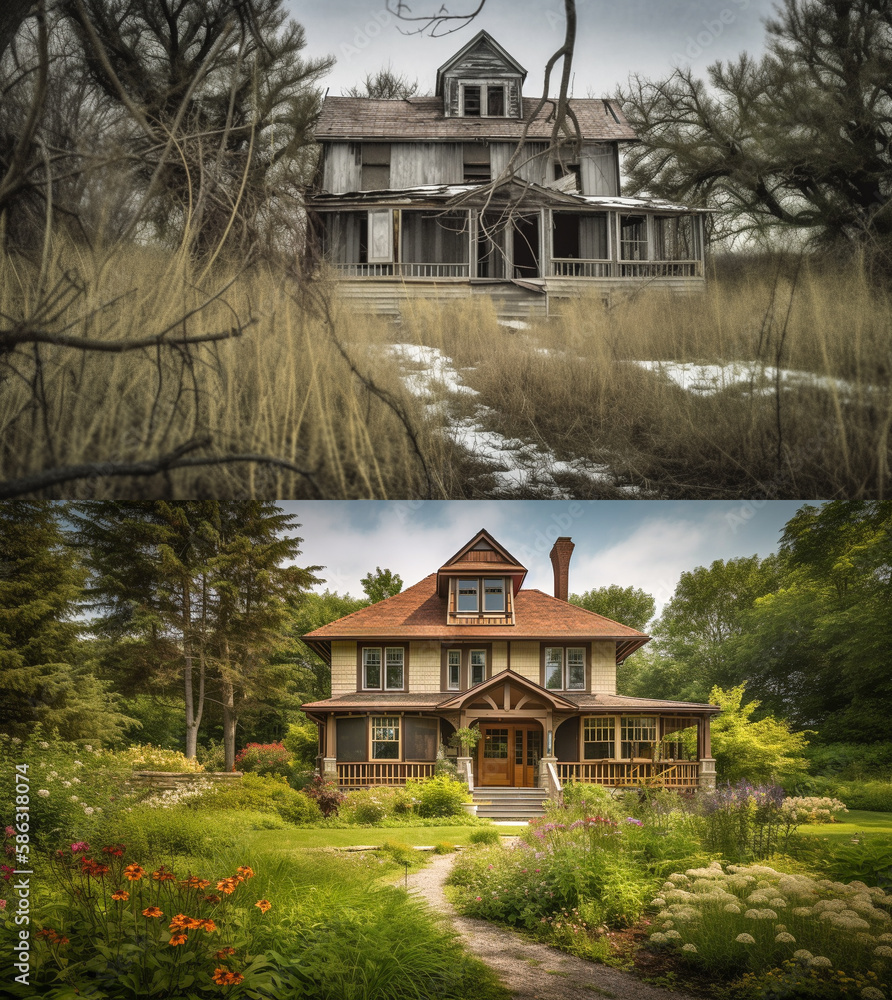 Run-down Country House Before And After Renovation Construction ...