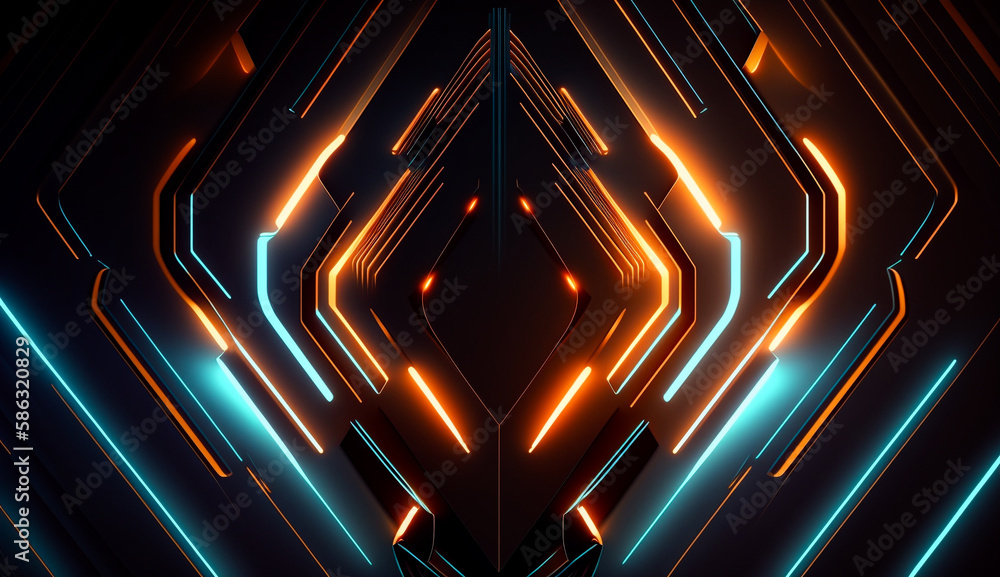 abstract futuristic neon background with glowing ascending lines ...