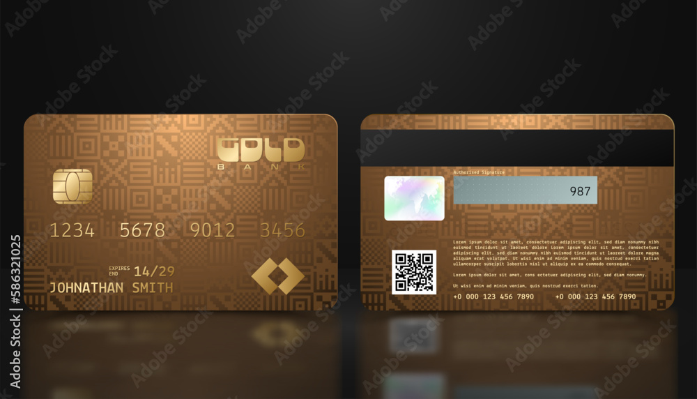 Vector realistic gold credit card with abstract folk geometric ...