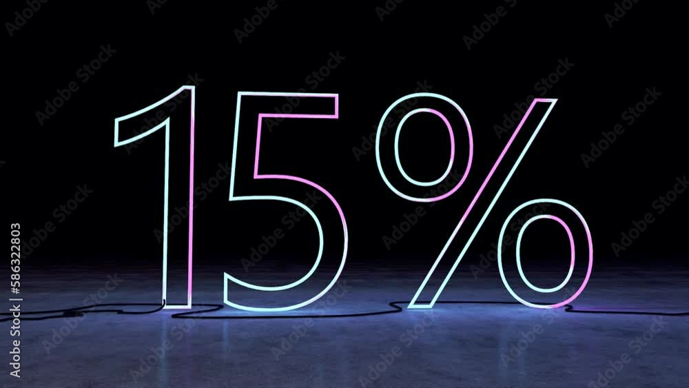 Venta de promoción de descuento hecha de números de neón. Número 15% en ...